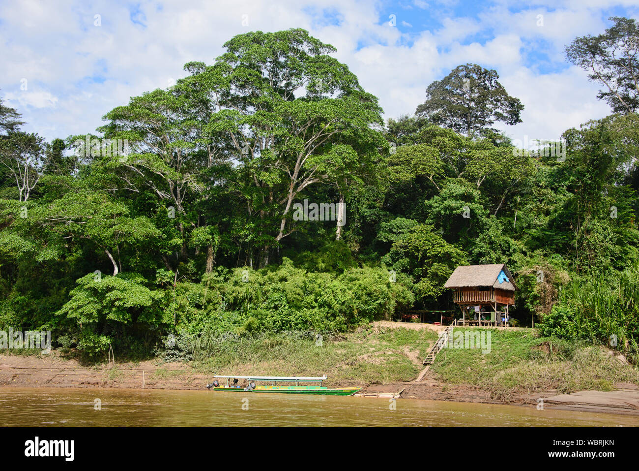 Typical hut along the Tambopata River, Peruvian Amazon Stock Photo - Alamy