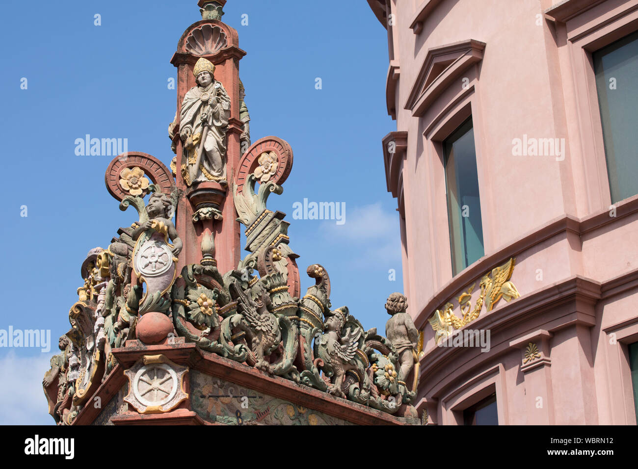Historical Renaissance fountain at market square "Marktbrunnen" in ...