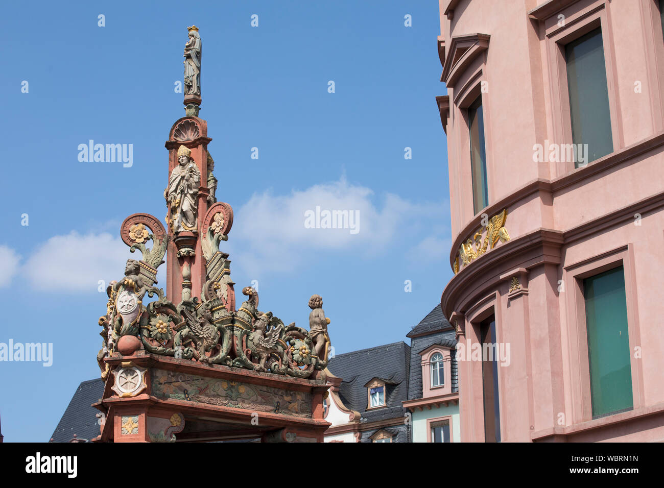 Historical Renaissance fountain at market square "Marktbrunnen" in ...