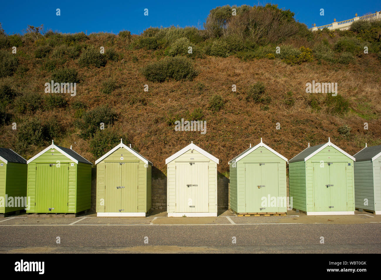 UK seaside beaches and huts Stock Photo - Alamy