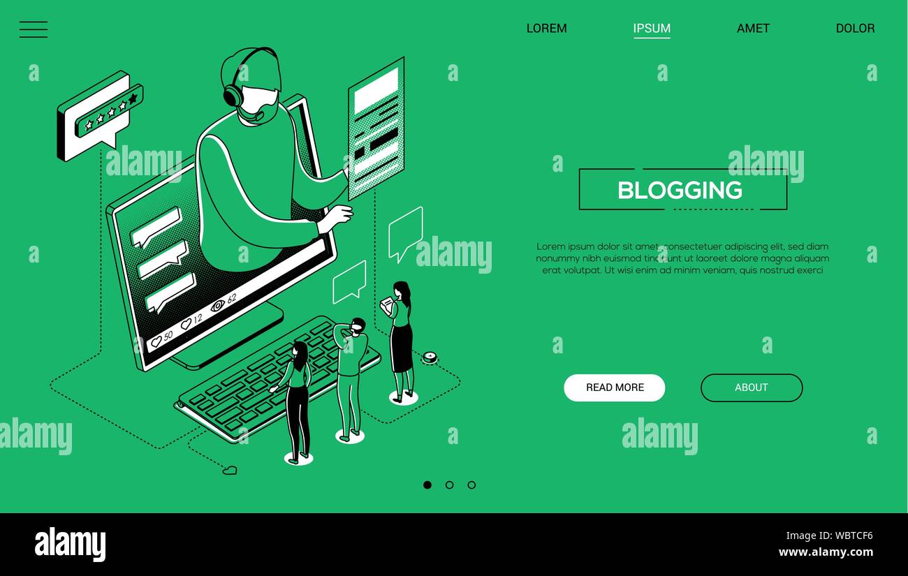 Blogging - line design style isometric web banner Stock Vector Image ...