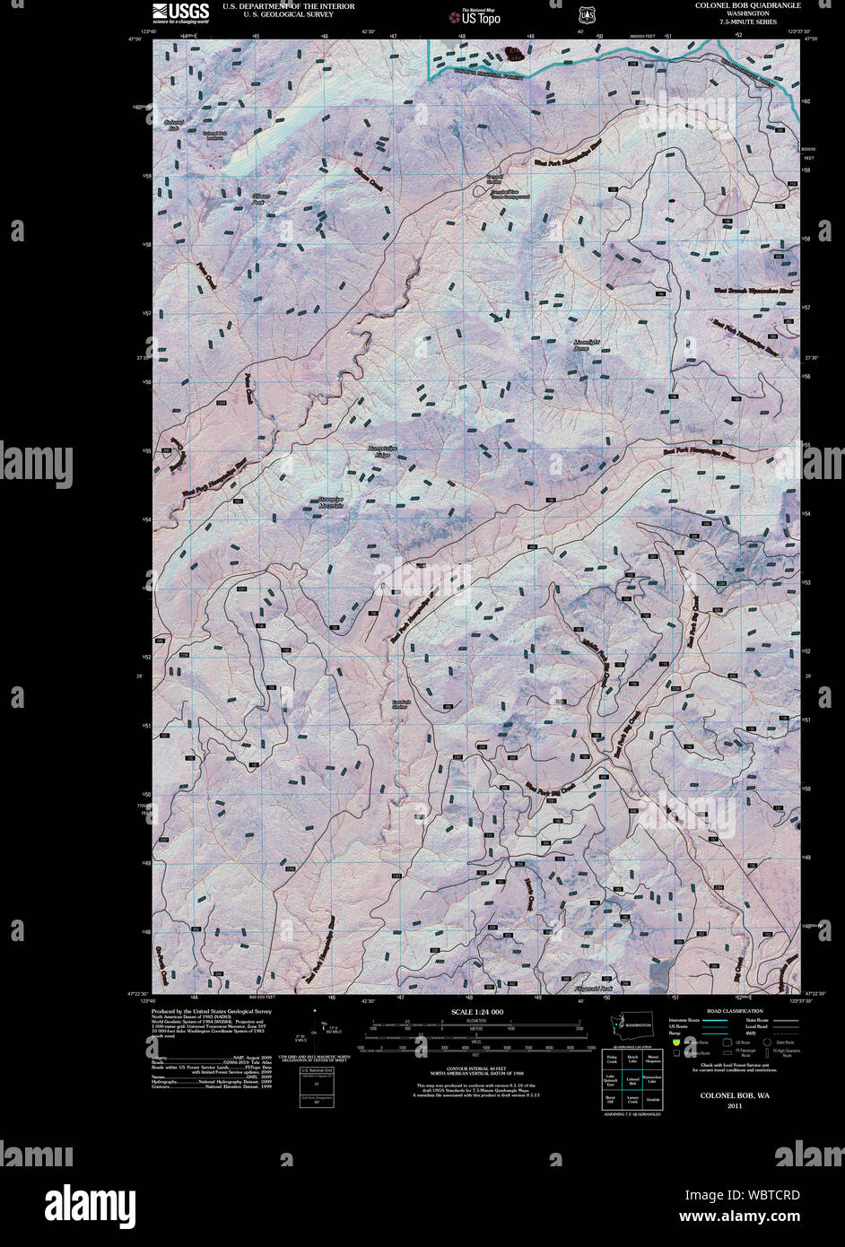 USGS Topo Map Washington State WA Colonel Bob 20110503 TM Inverted ...