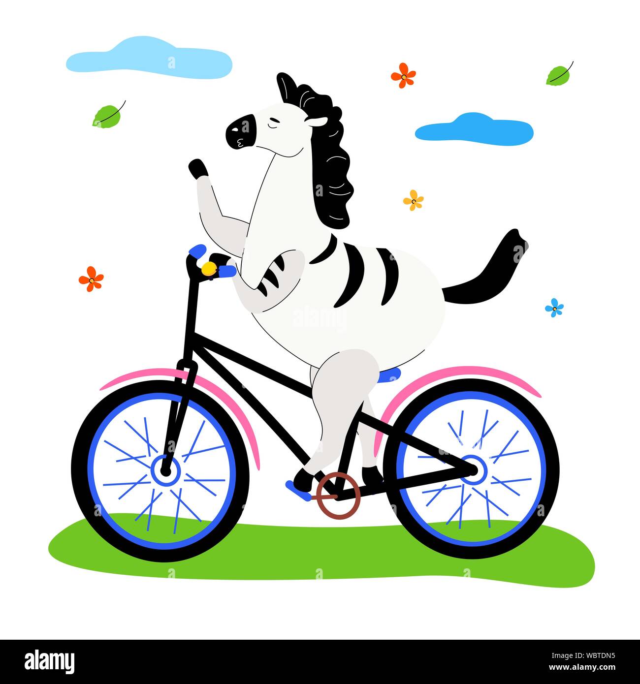 Cute zebra cycling - modern flat design style illustration Stock Vector ...