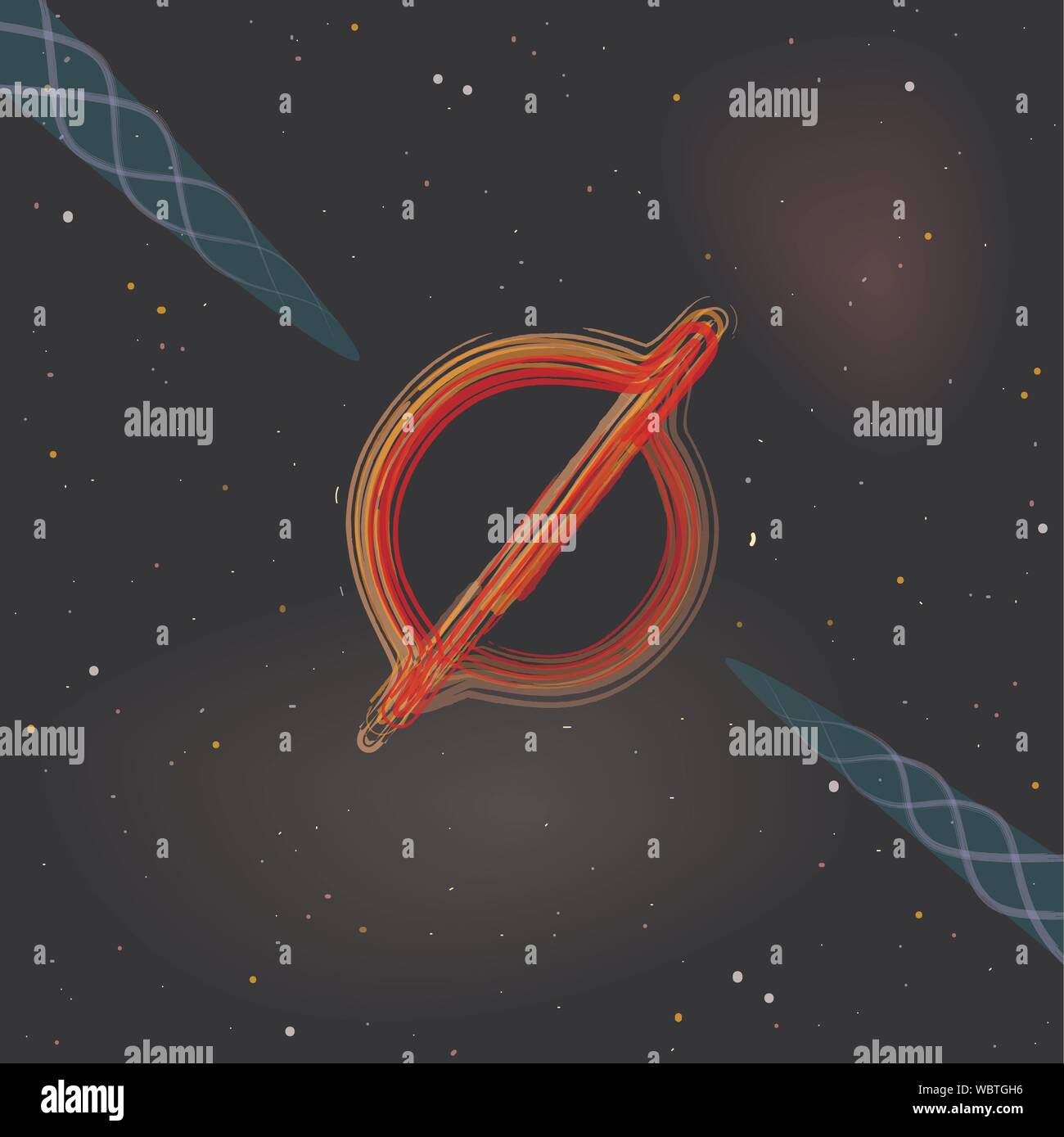 Black hole with accretion disk and relativistic jets, vector ...