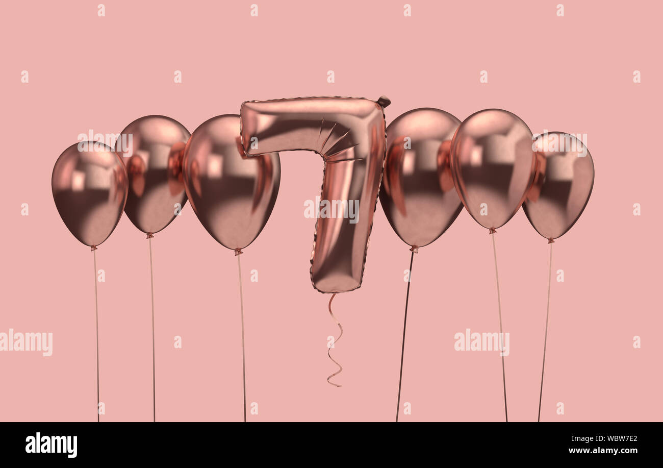 7th birthday pink balloon background. Happy Birthday. 3D Rendering ...