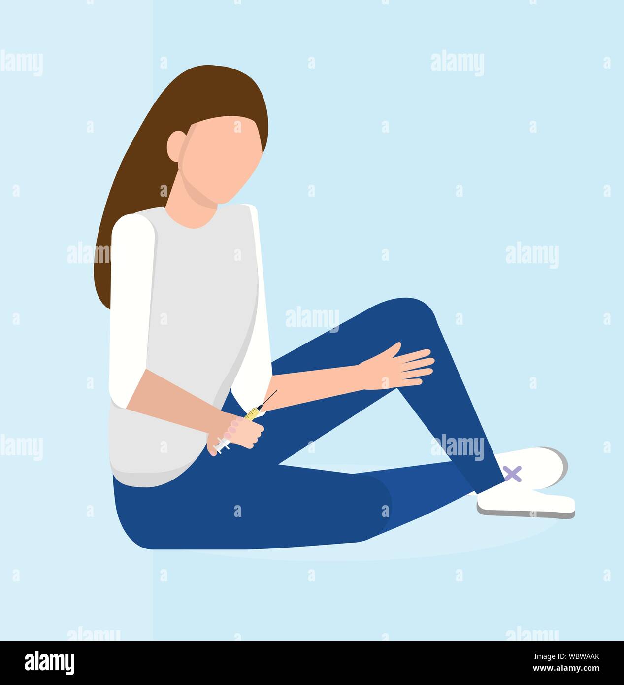 Addiction of young girl to the drug. Sick junkie with a syringe. Health ...