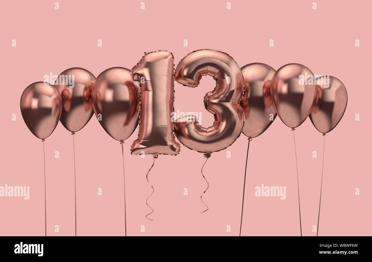 13th birthday pink balloon background. Happy Birthday. 3D Rendering ...