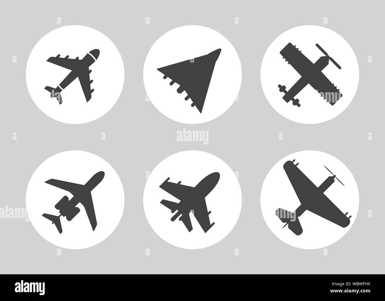 Airplane vector icons: passenger plane, fighter plane and screw. Jet ...