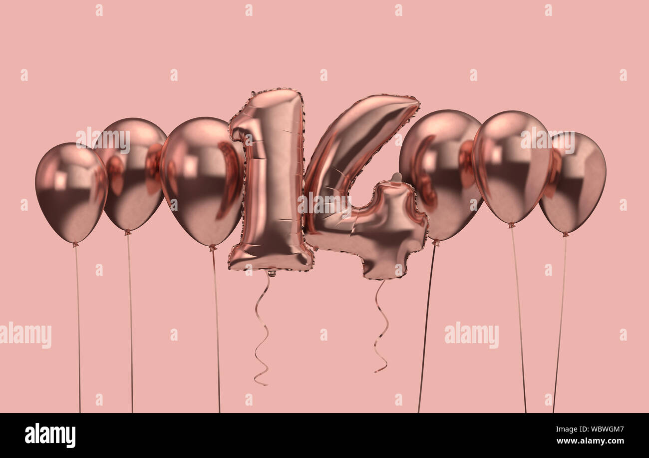14th birthday pink balloon background. Happy Birthday. 3D Rendering ...