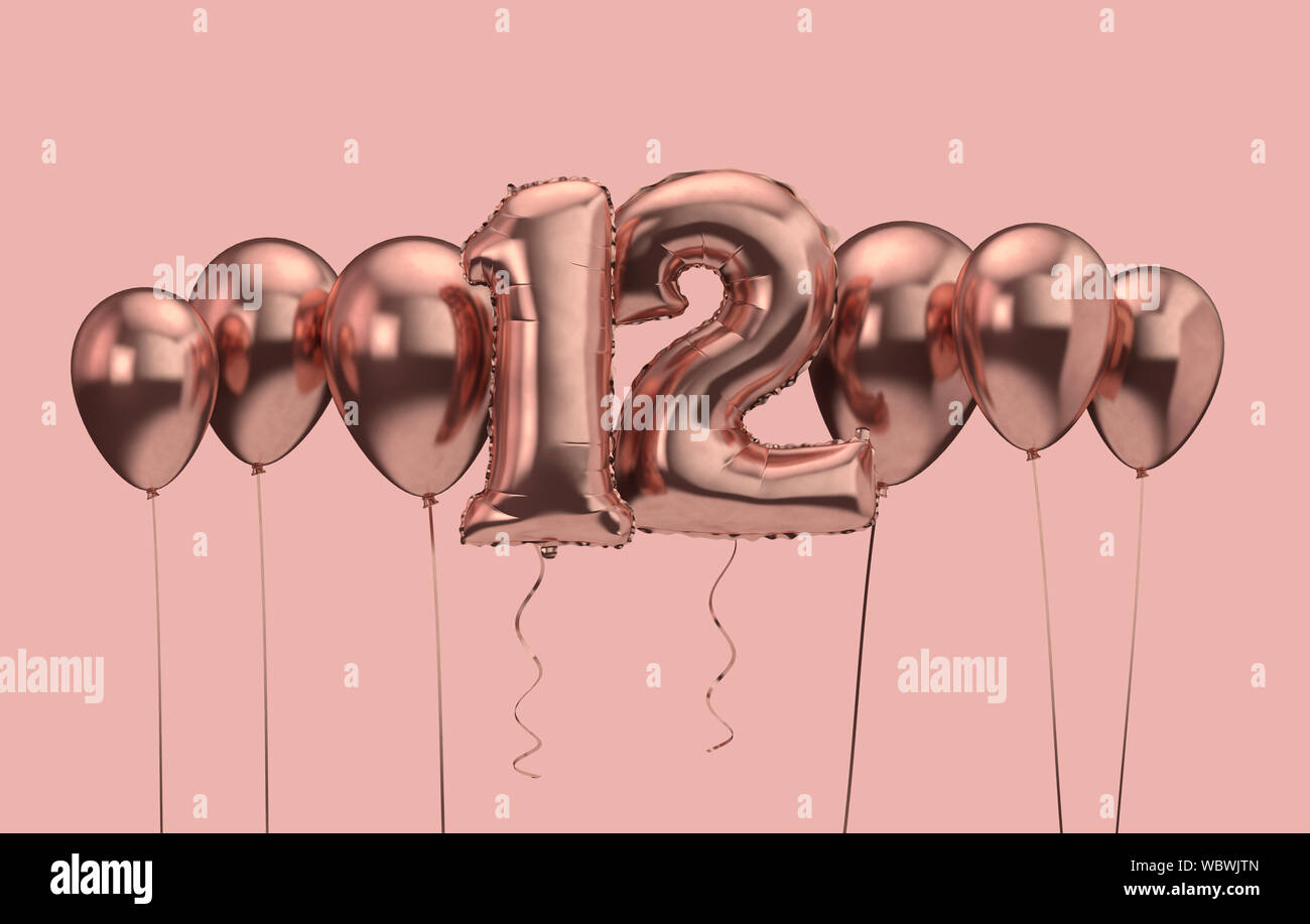 12th birthday pink balloon background. Happy Birthday. 3D Rendering ...