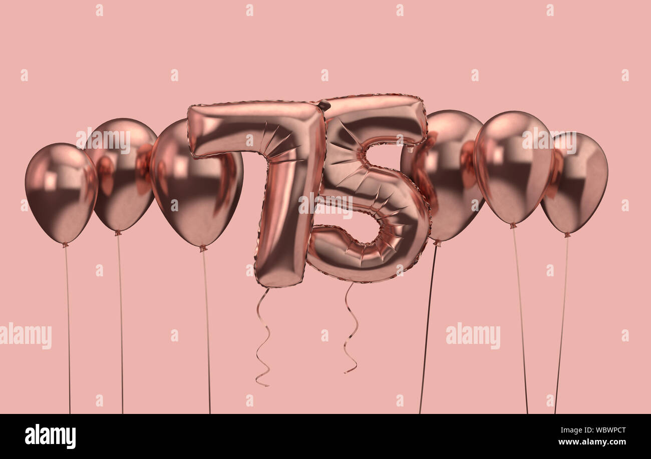 75th birthday pink balloon background. Happy Birthday. 3D Rendering ...