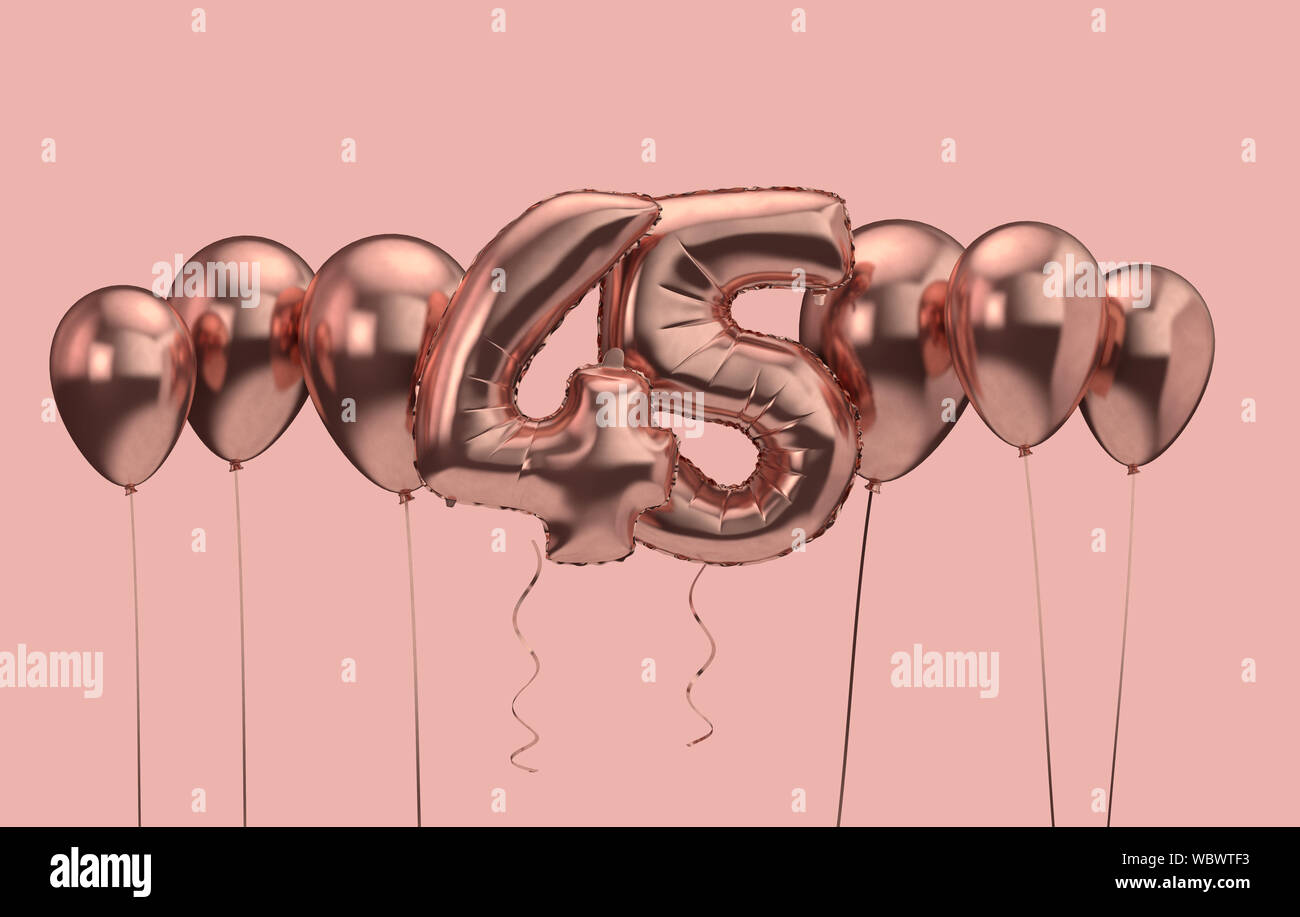 45th birthday pink balloon background. Happy Birthday. 3D Rendering ...