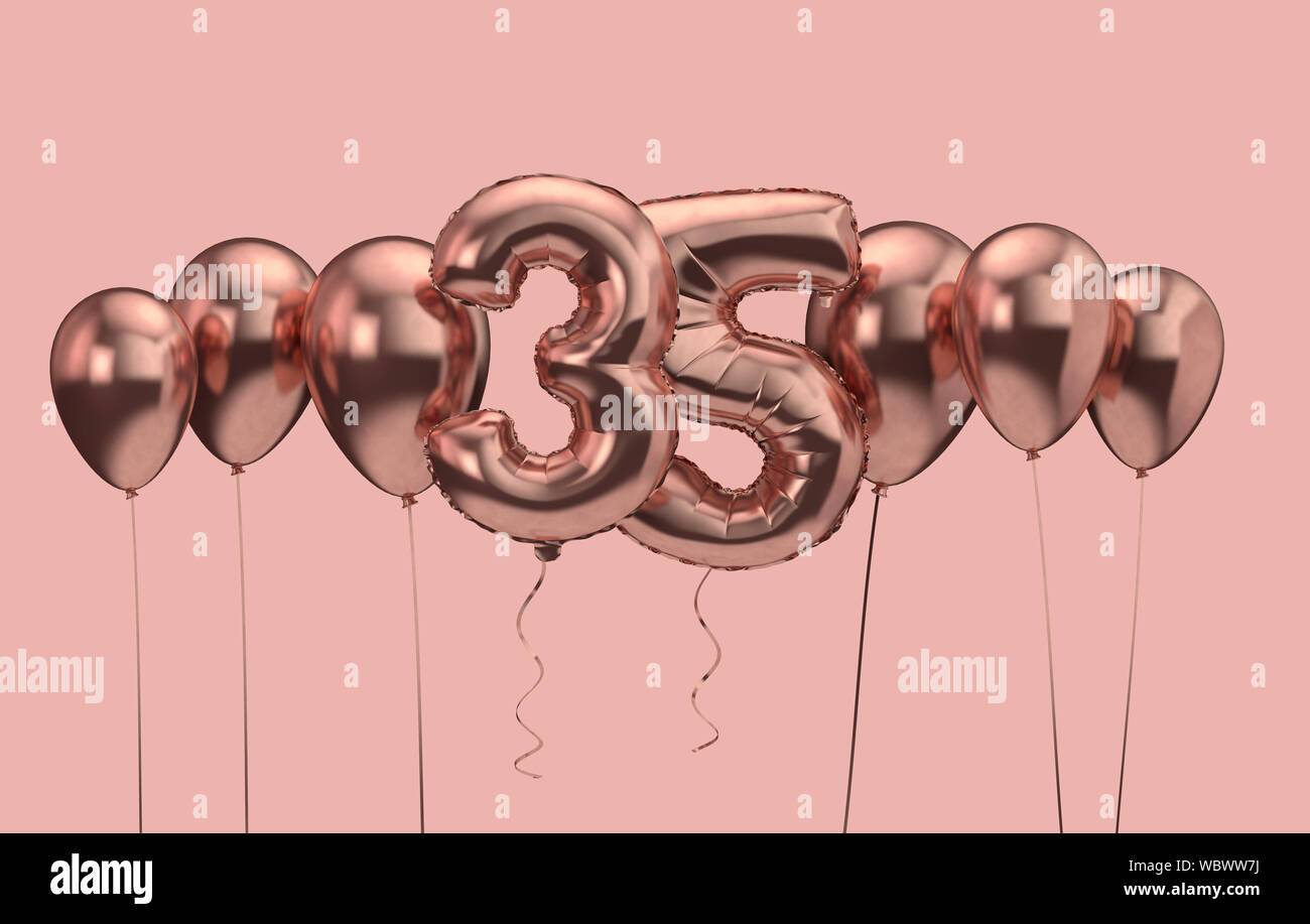 35th birthday pink balloon background. Happy Birthday. 3D Rendering ...