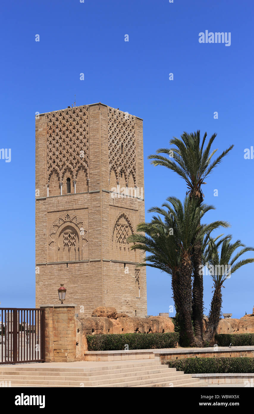 Rabat, Morocco. The Hassan Tower - 12C unfinished mosque and stone ...