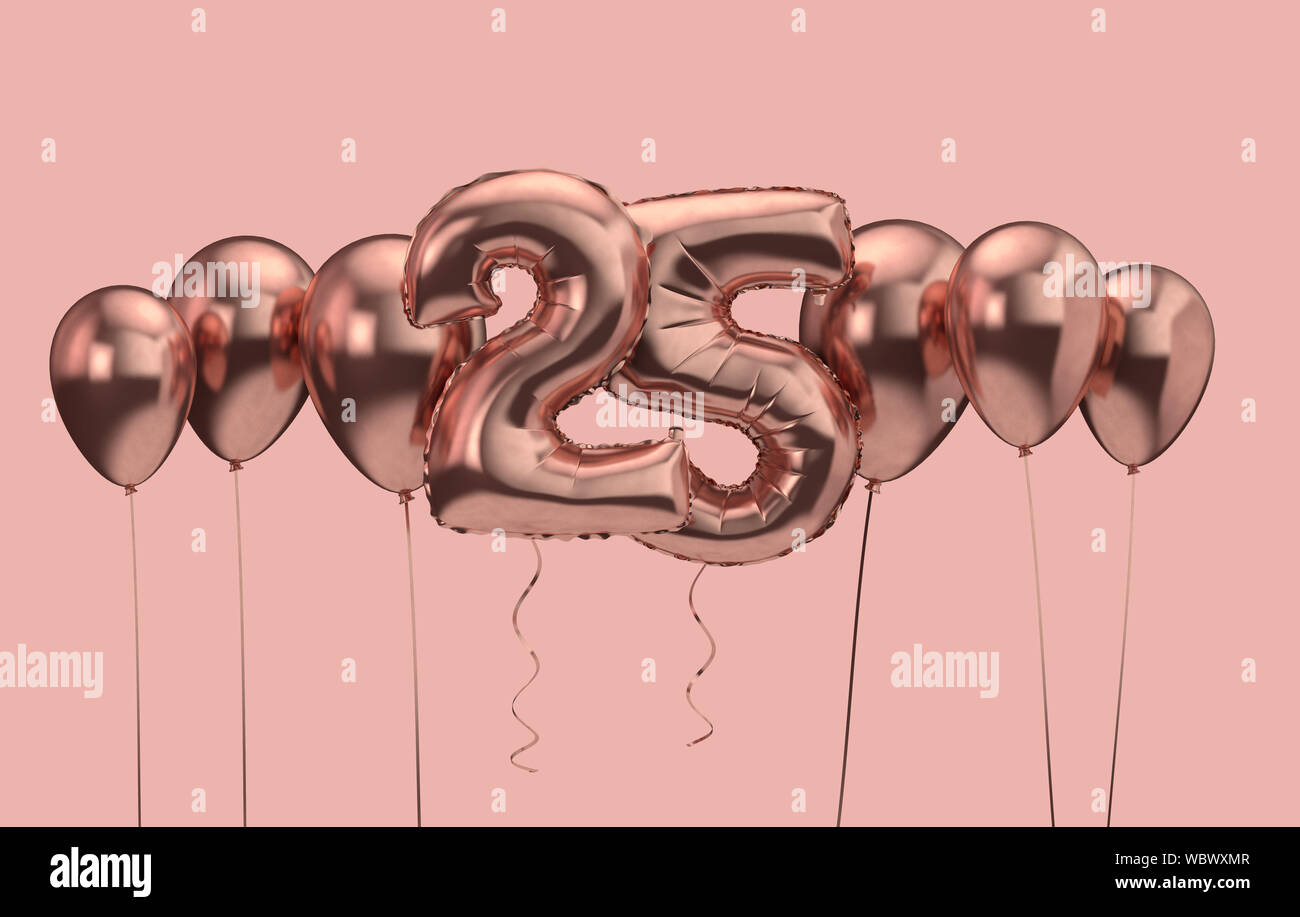 25th birthday pink balloon background. Happy Birthday. 3D Rendering ...