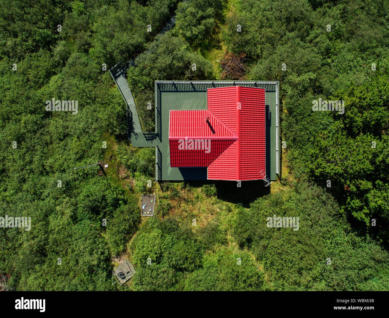 Aerial image of a summer vacation cabin Stock Photo - Alamy