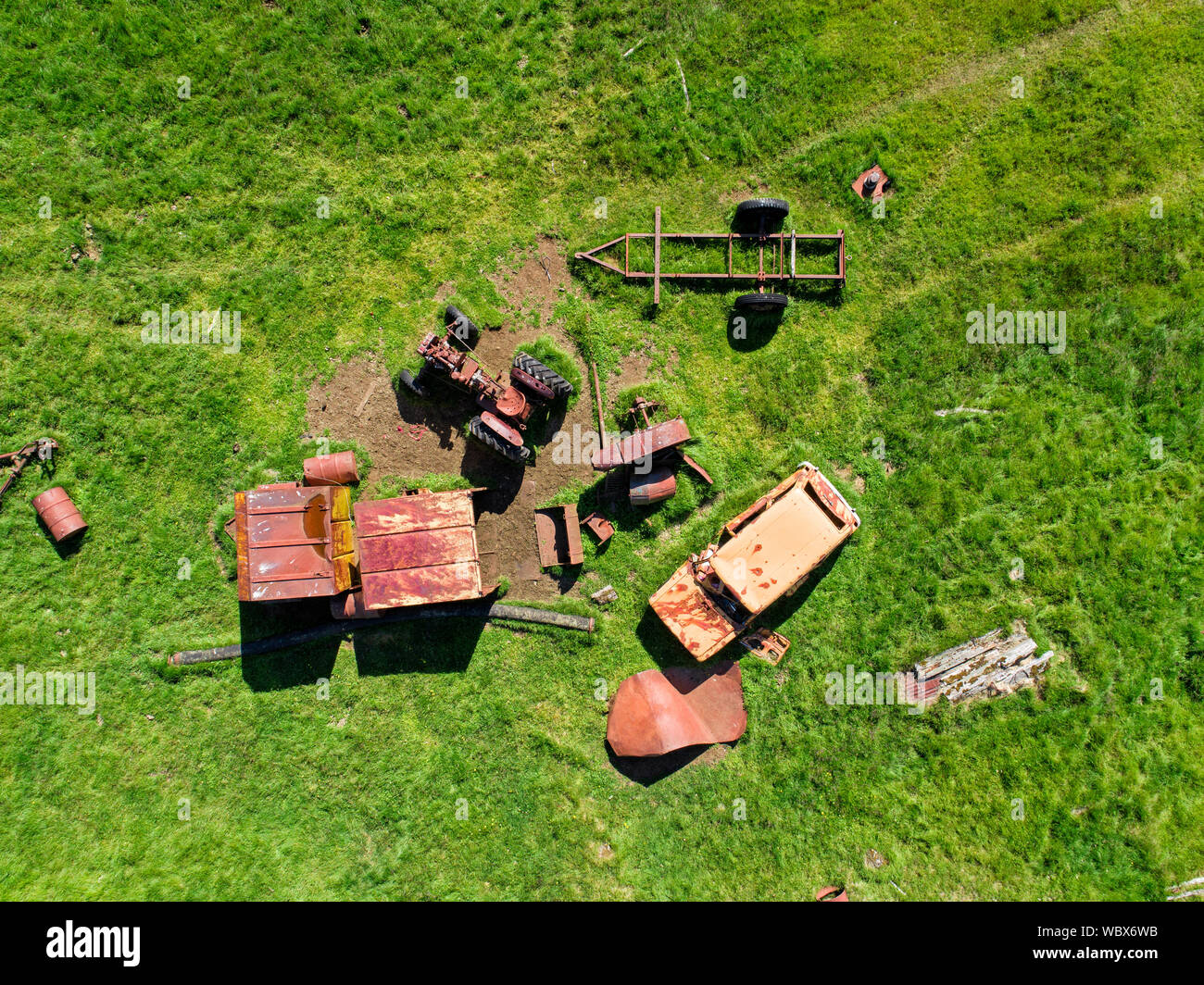 Aerial image of a derelict junk and field in disarray Stock Photo - Alamy