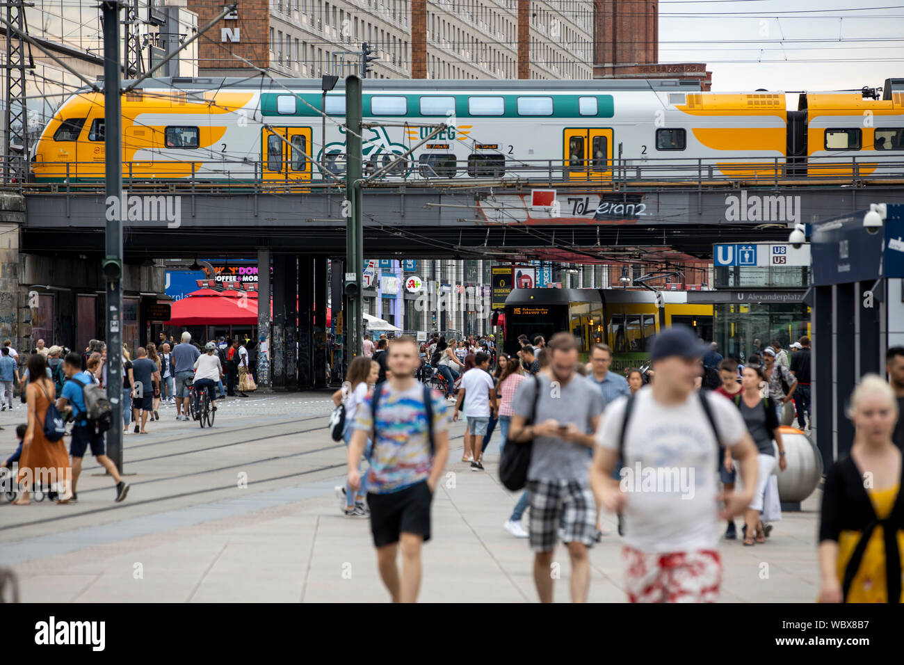 Alexanderplatz, local trains, tram, train station, pedestrians, Berlin ...