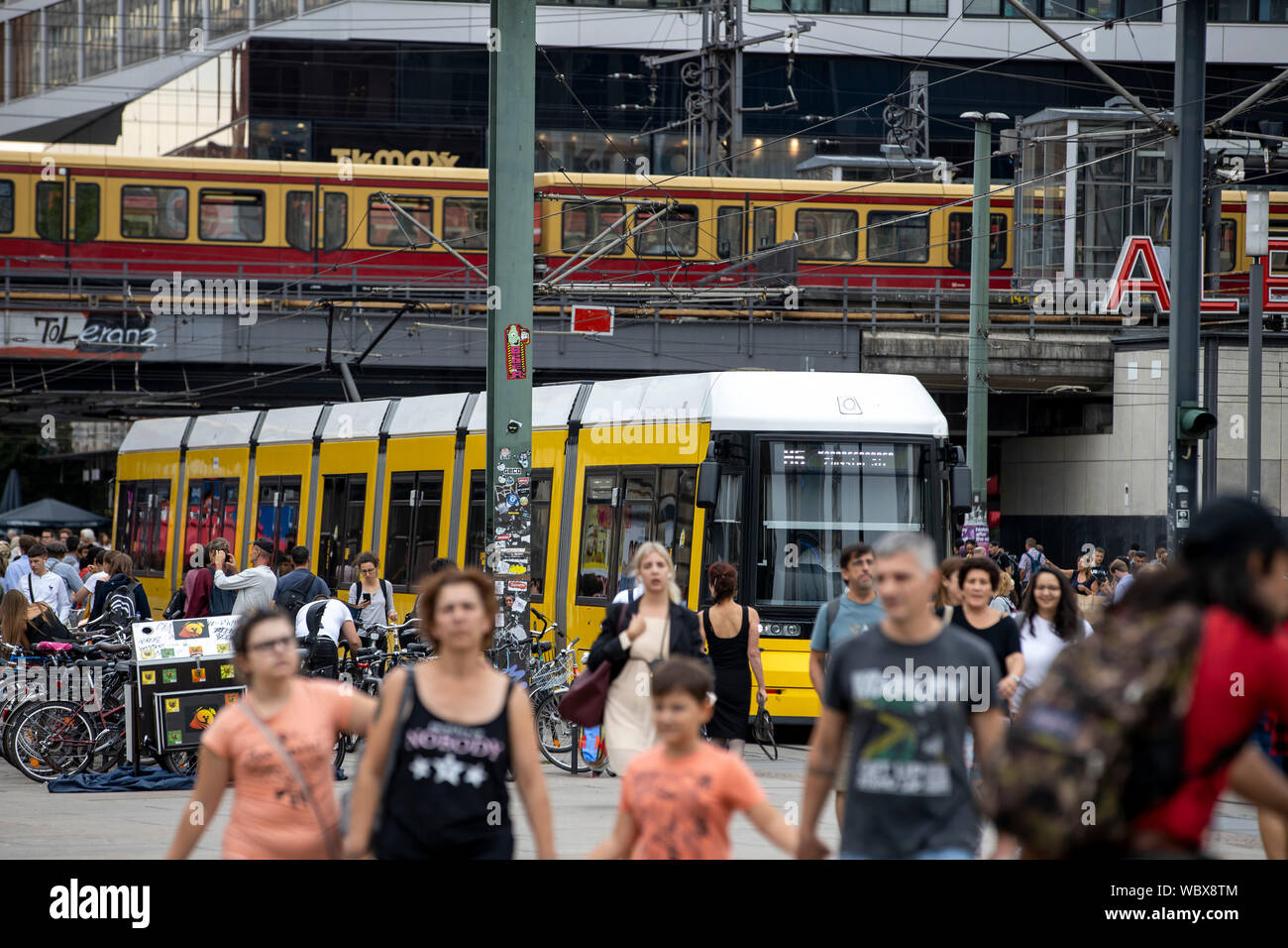 Alexanderplatz, local trains, tram, train station, pedestrians, Berlin ...