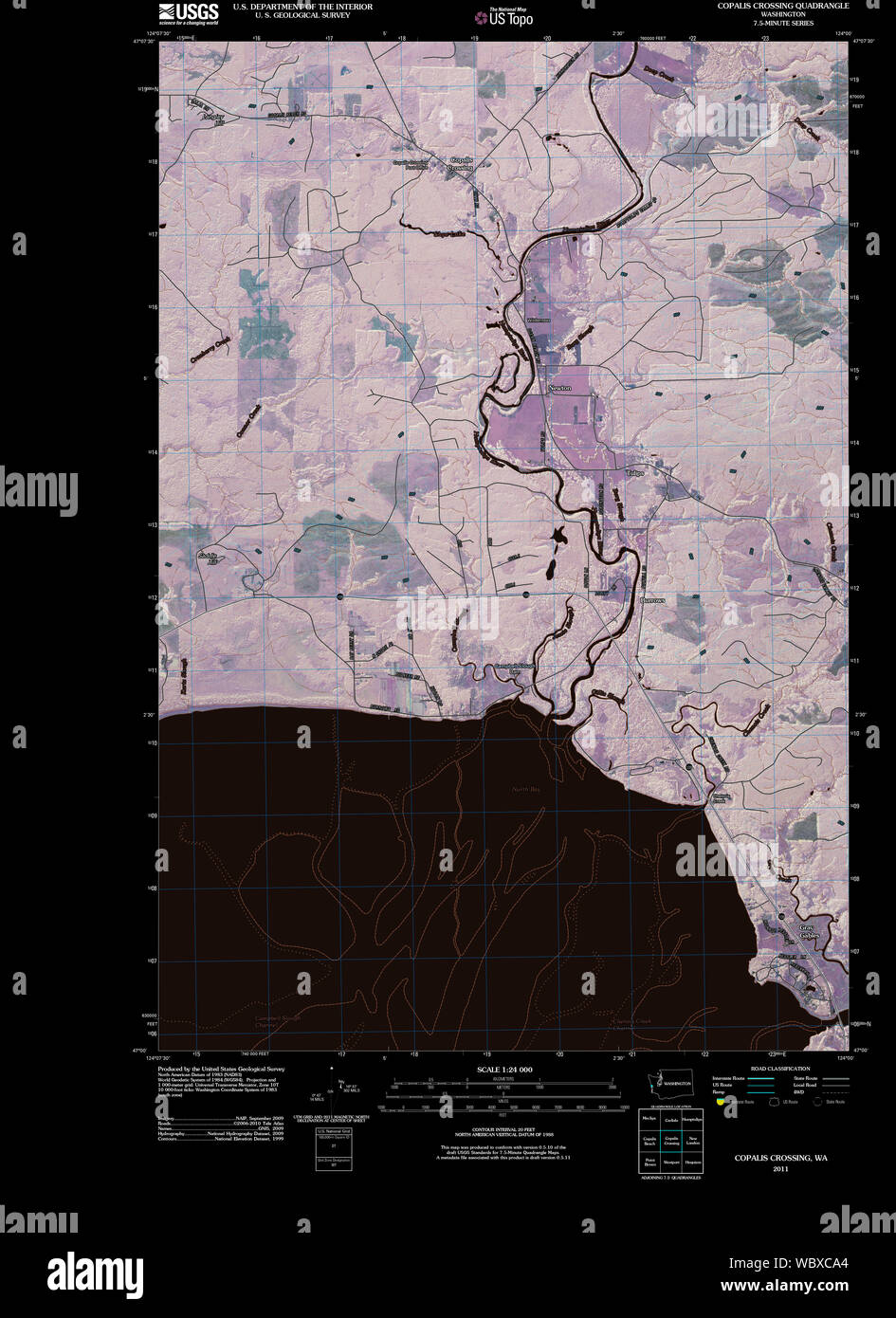 USGS Topo Map Washington State WA Copalis Crossing 20110429 TM Inverted ...