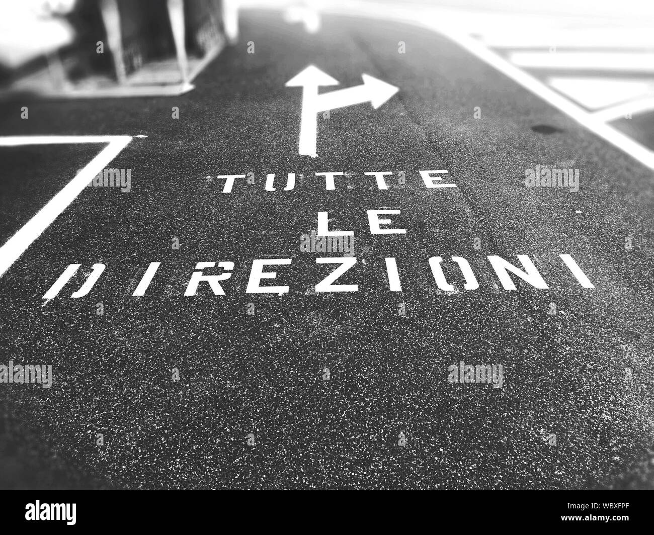 Direction signs on road surface hi-res stock photography and images - Alamy