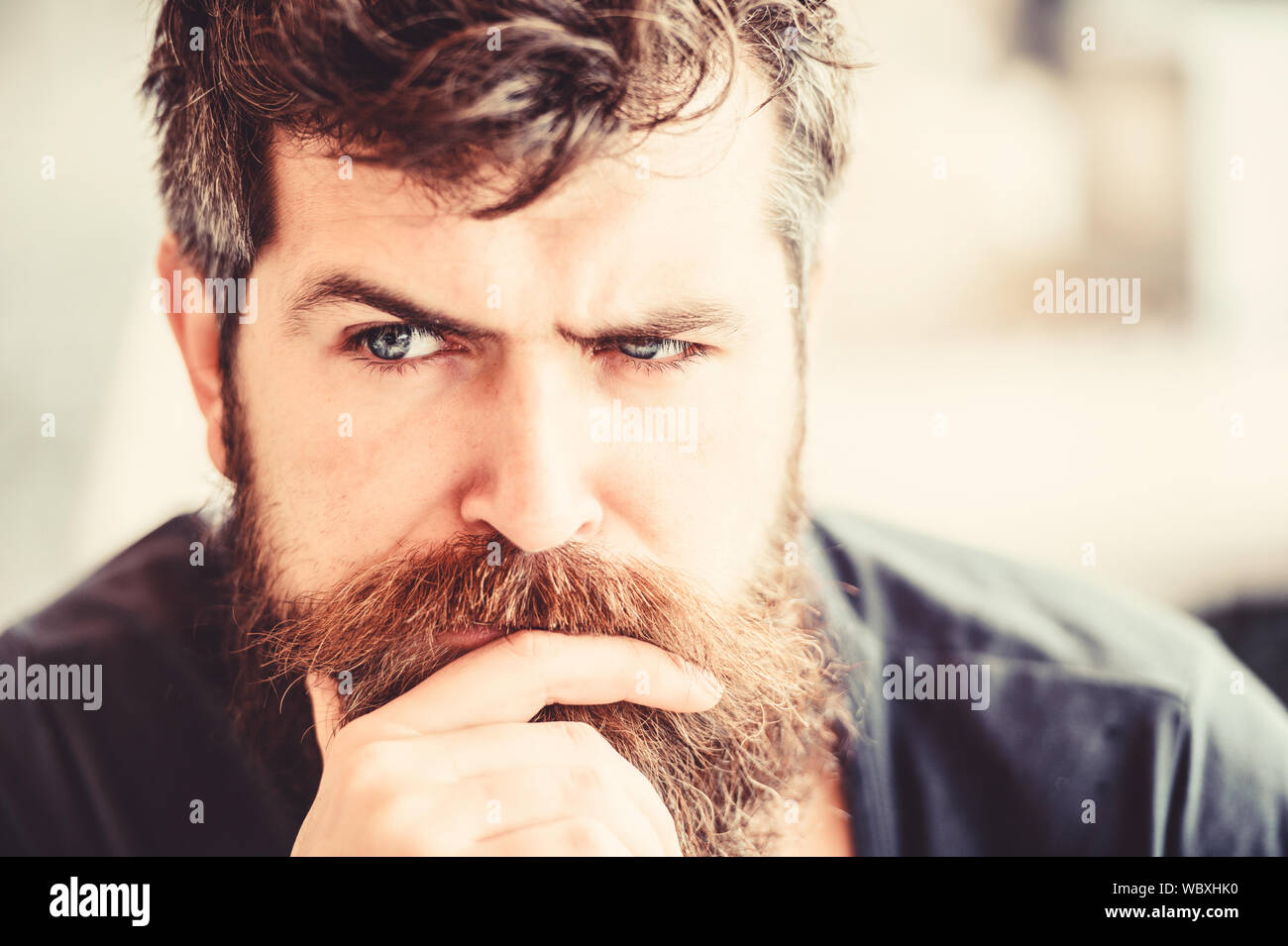 Making hard decision. Man with beard and mustache thoughtful troubled ...