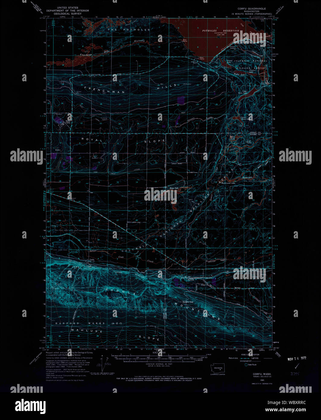 USGS Topo Map Washington State WA Corfu 240682 1965 62500 Inverted ...