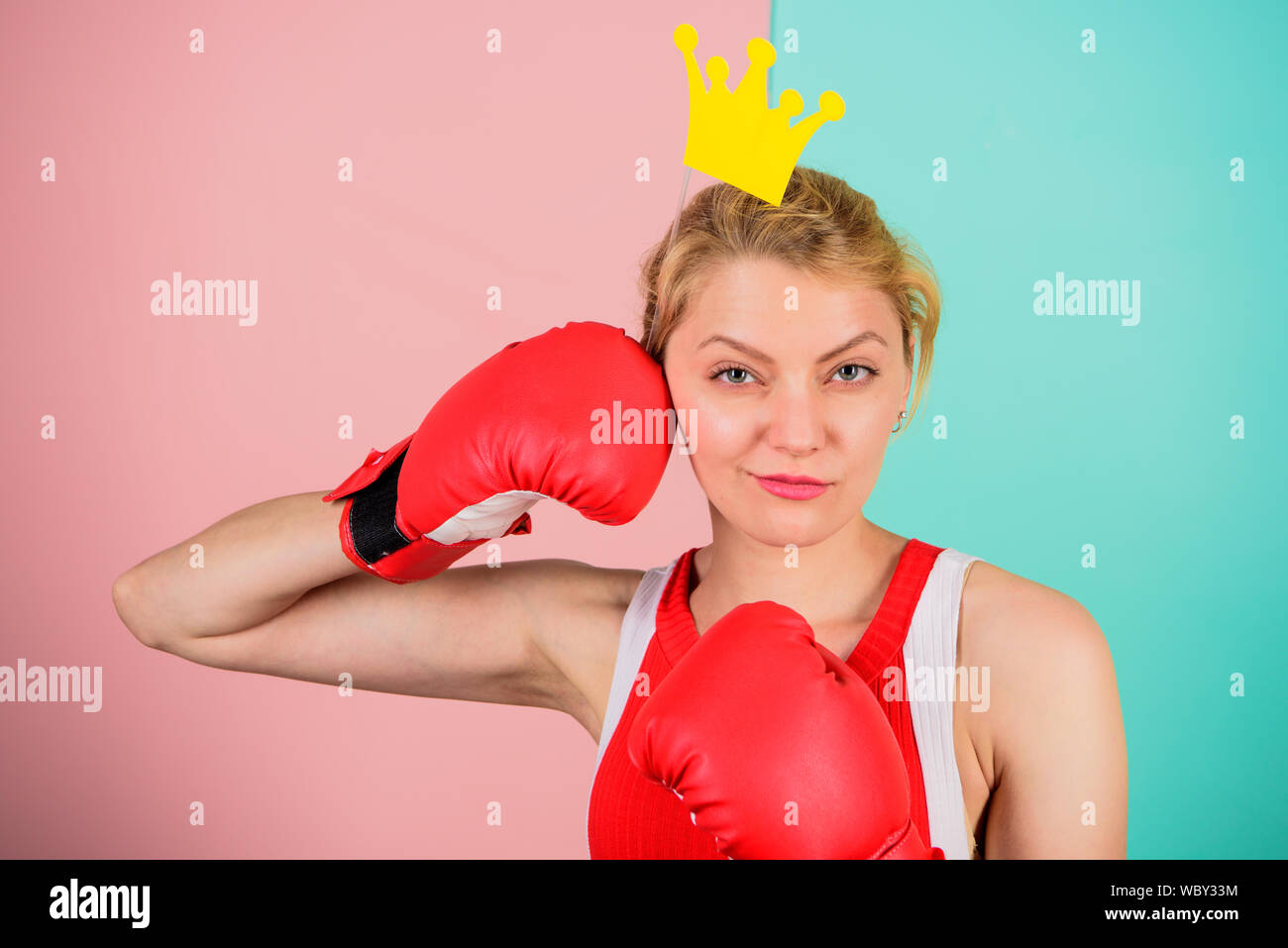 Become best in boxing sport. Feminine tender blonde with queen crown ...