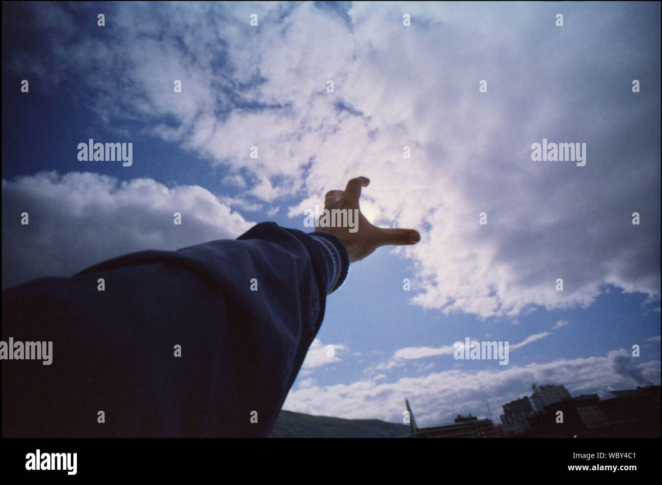 Close up finger pointing up sky hi-res stock photography and images - Alamy