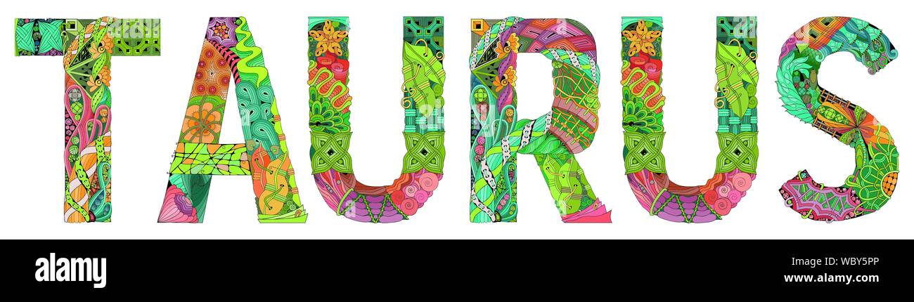 Word Taurus. Vector zentangle object for decoration, for coloring Stock ...