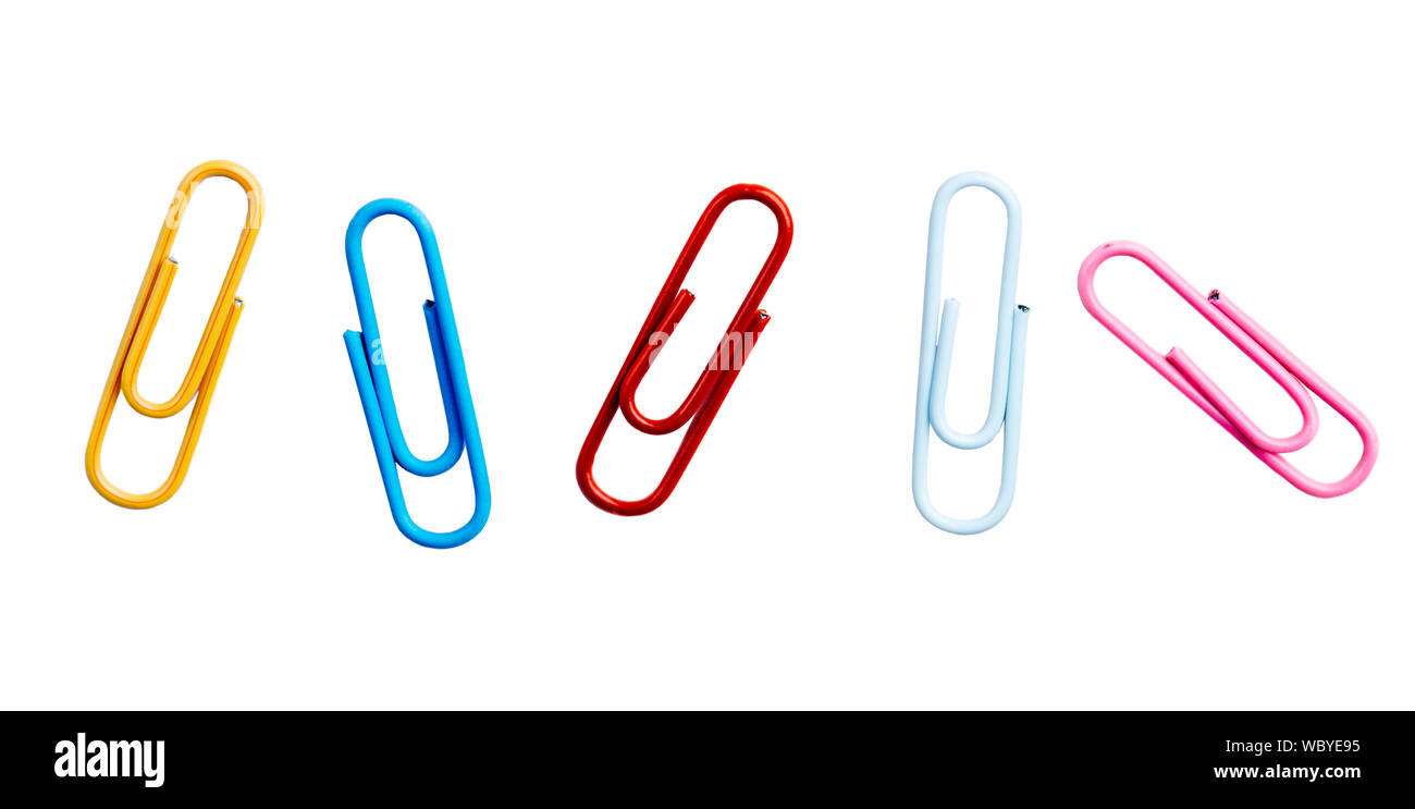 Colorful paper clips isolated over white background. Business office ...
