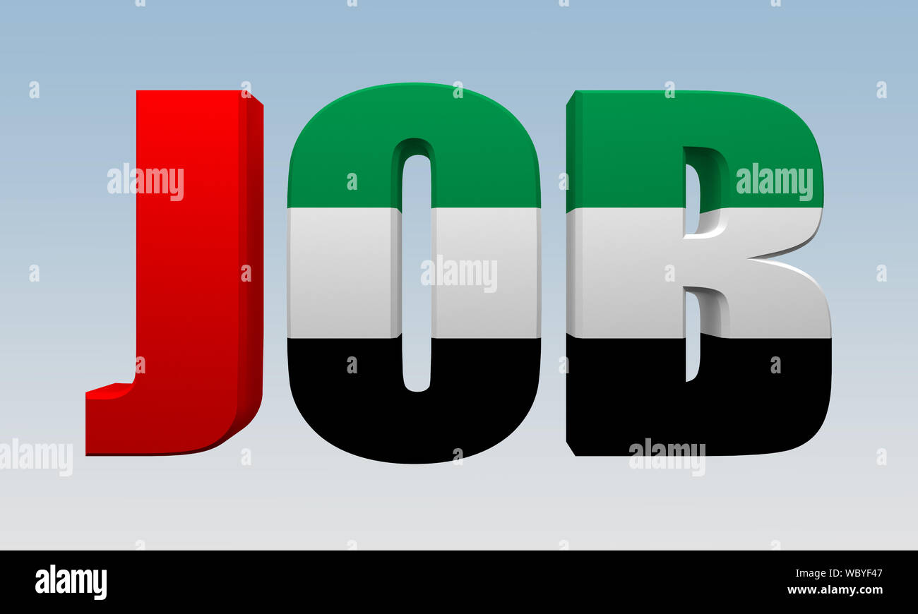 letters job painted in color of flag UAE. 3d rendering Stock Photo - Alamy