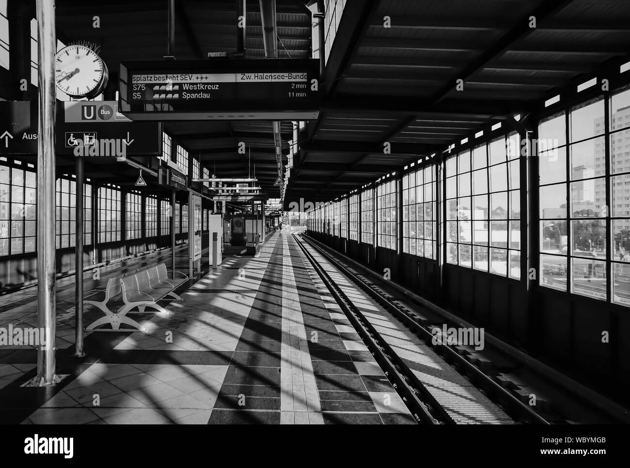 Railroad station sign board Black and White Stock Photos & Images - Alamy