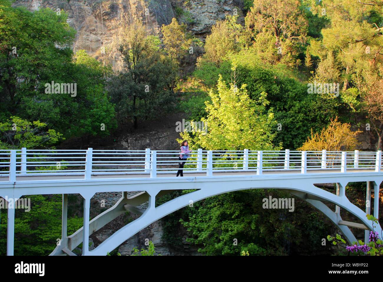 Woman Standing Bridge Over River Architecture High Resolution Stock ...