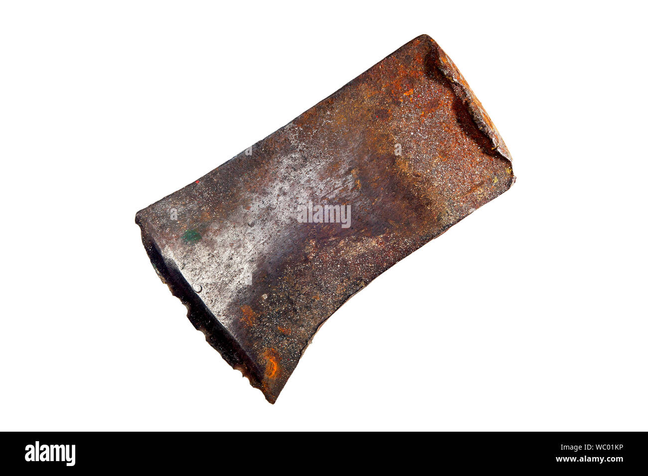 Close up photograph of battered old ax head without handle isolated on ...