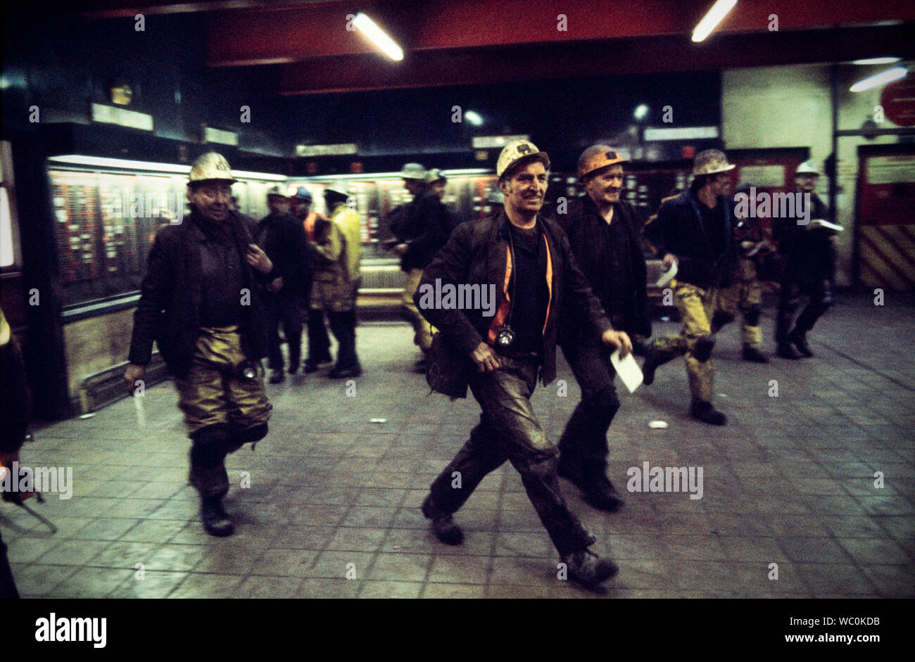 Blyth Colliery Northumberland UK. 1977 Miners coming off shift after a ...