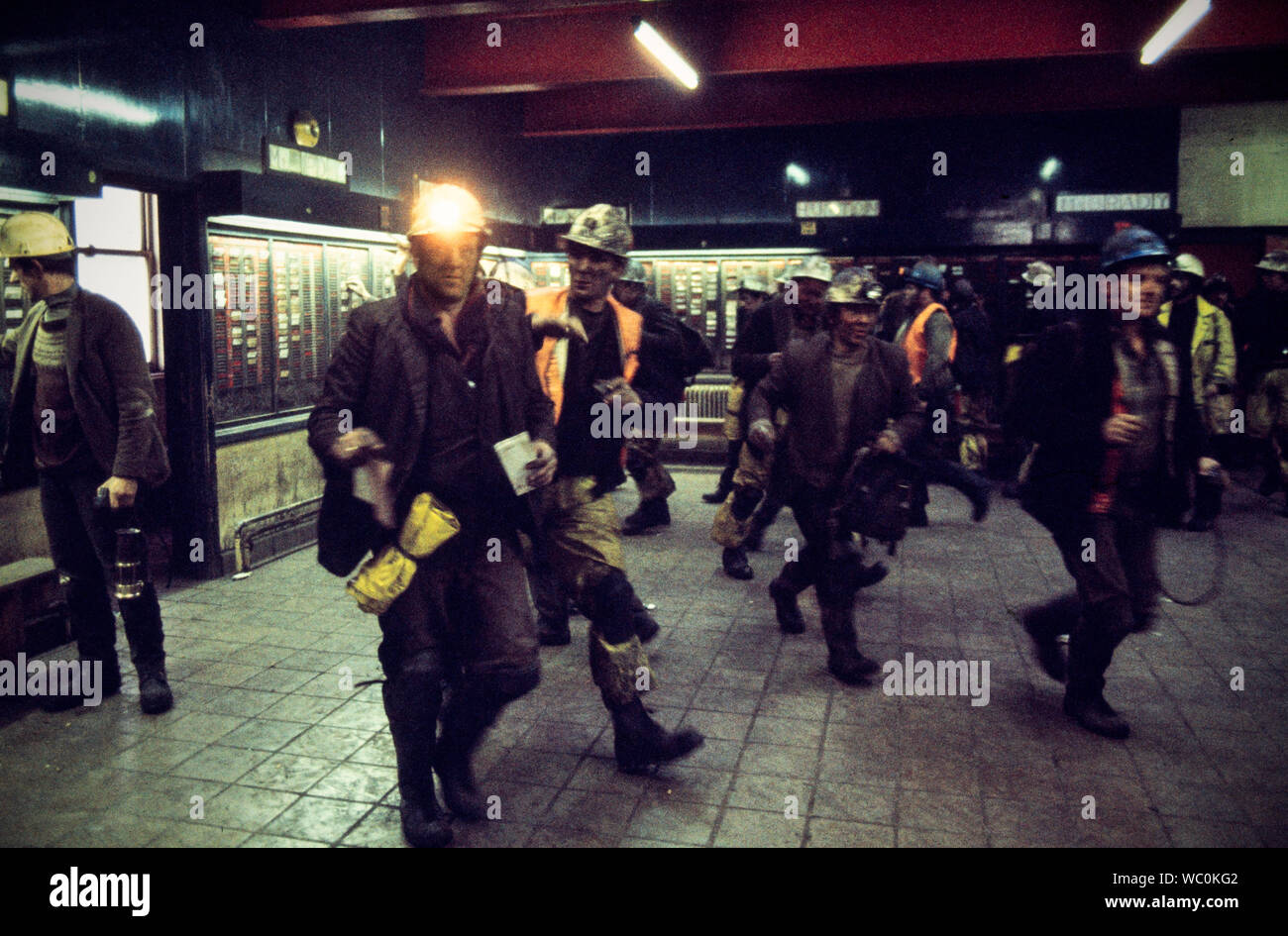 Blyth Colliery Northumberland UK. 1977 Miners coming off shift after a ...