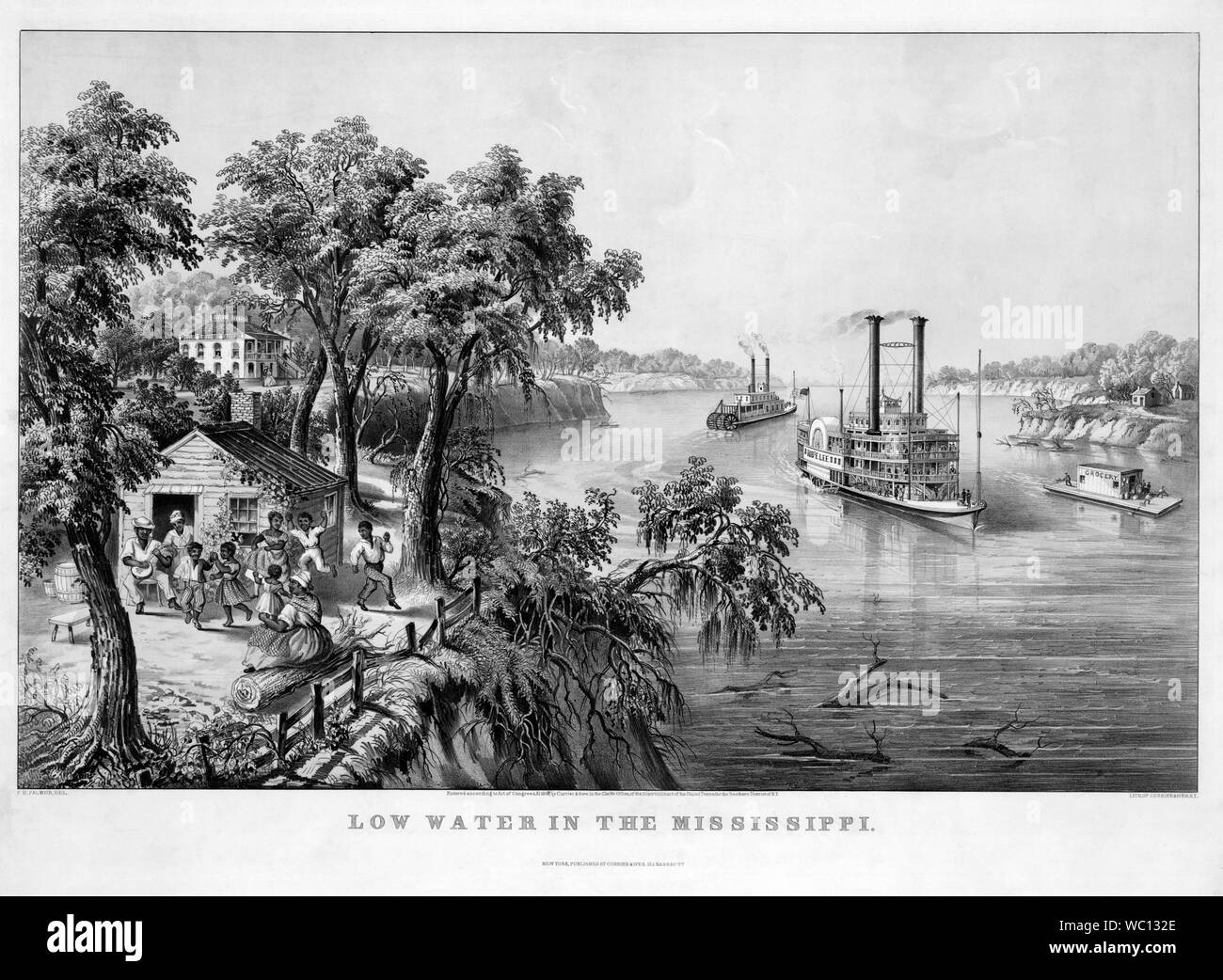 Low Water in the Mississippi, Lithograph, Currier & Ives, 1867 Stock ...