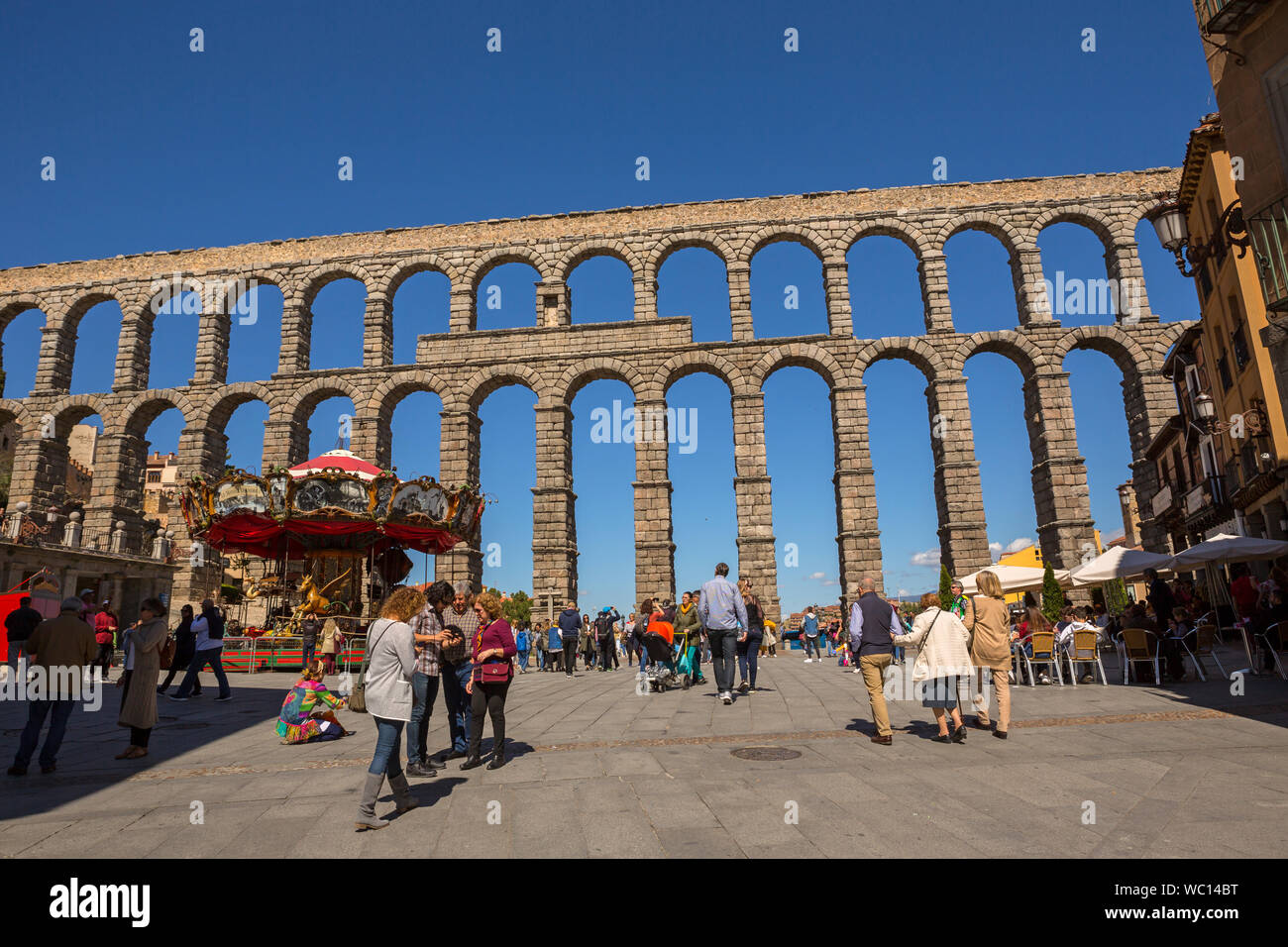 SEGOVIA, SPAIN - April 27, 2019: Landscape of Roman Aqueduct, the ...