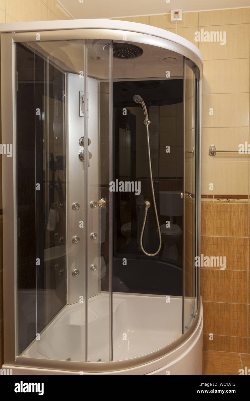 modern glass shower in the bathroom, close up Stock Photo - Alamy