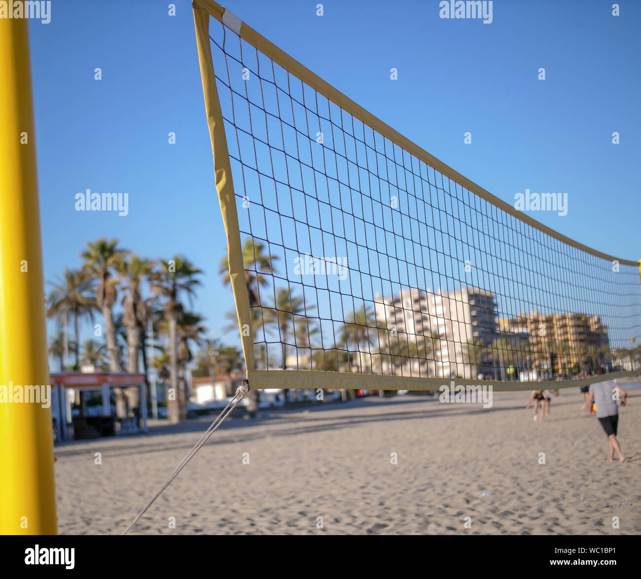 Beach volleyball net on the beach, summer season Stock Photo - Alamy