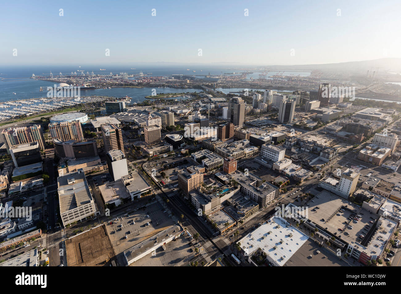 Long Beach, California, USA - July 10, 2017: Aerial view of downtown ...