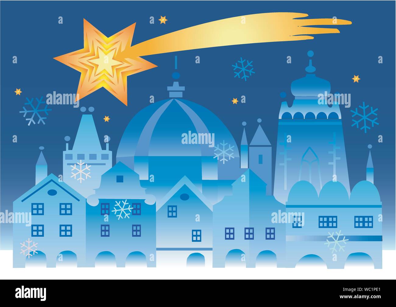 Christmas town with bethlehem star.Illustration of historical city ...