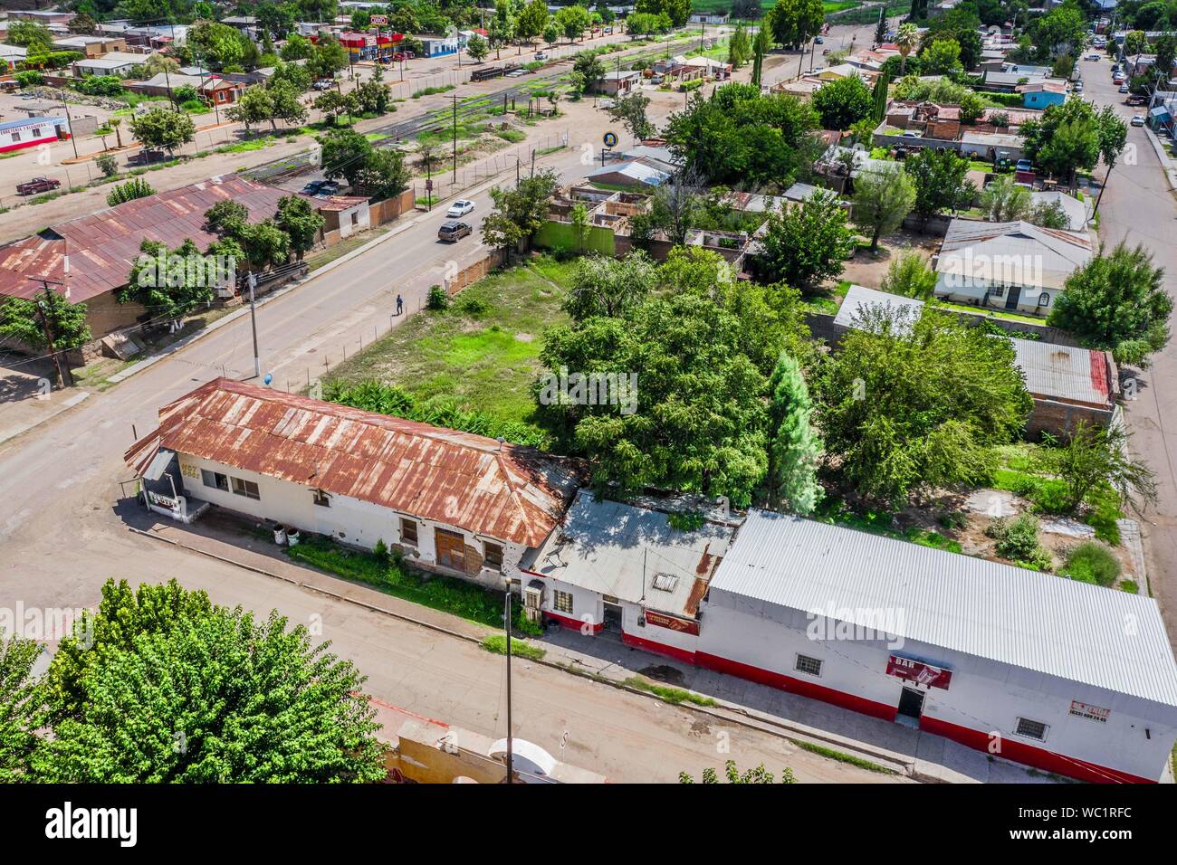 Aerial view of the town, Esqueda, Sonora, Mexico. The community was ...