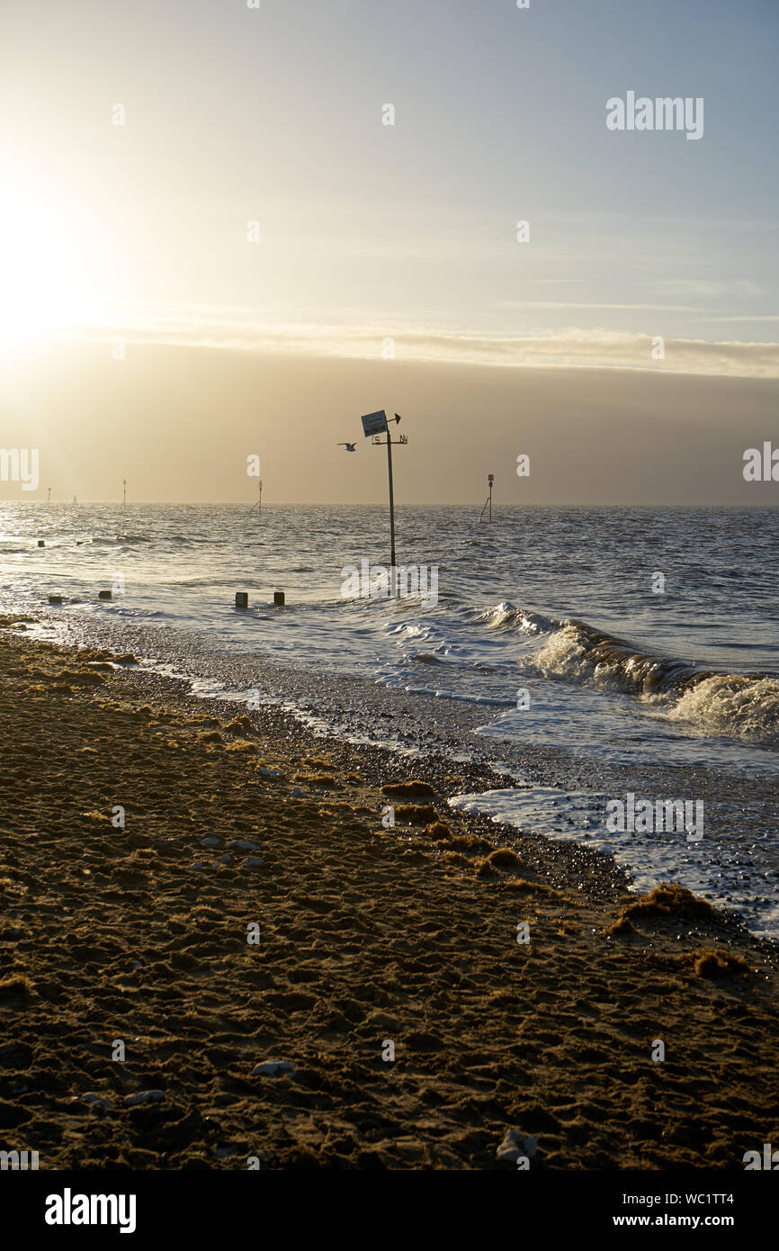 Hunstanton, Norfolk, England, UK - January 1, 2019 Foggy winter day in ...