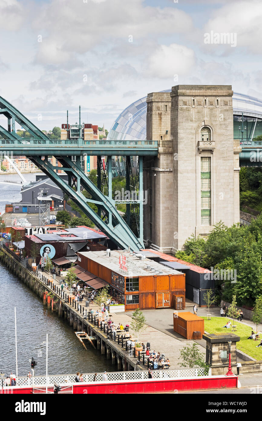 Container village at Gateshead quayside on the river Tyne, where ...