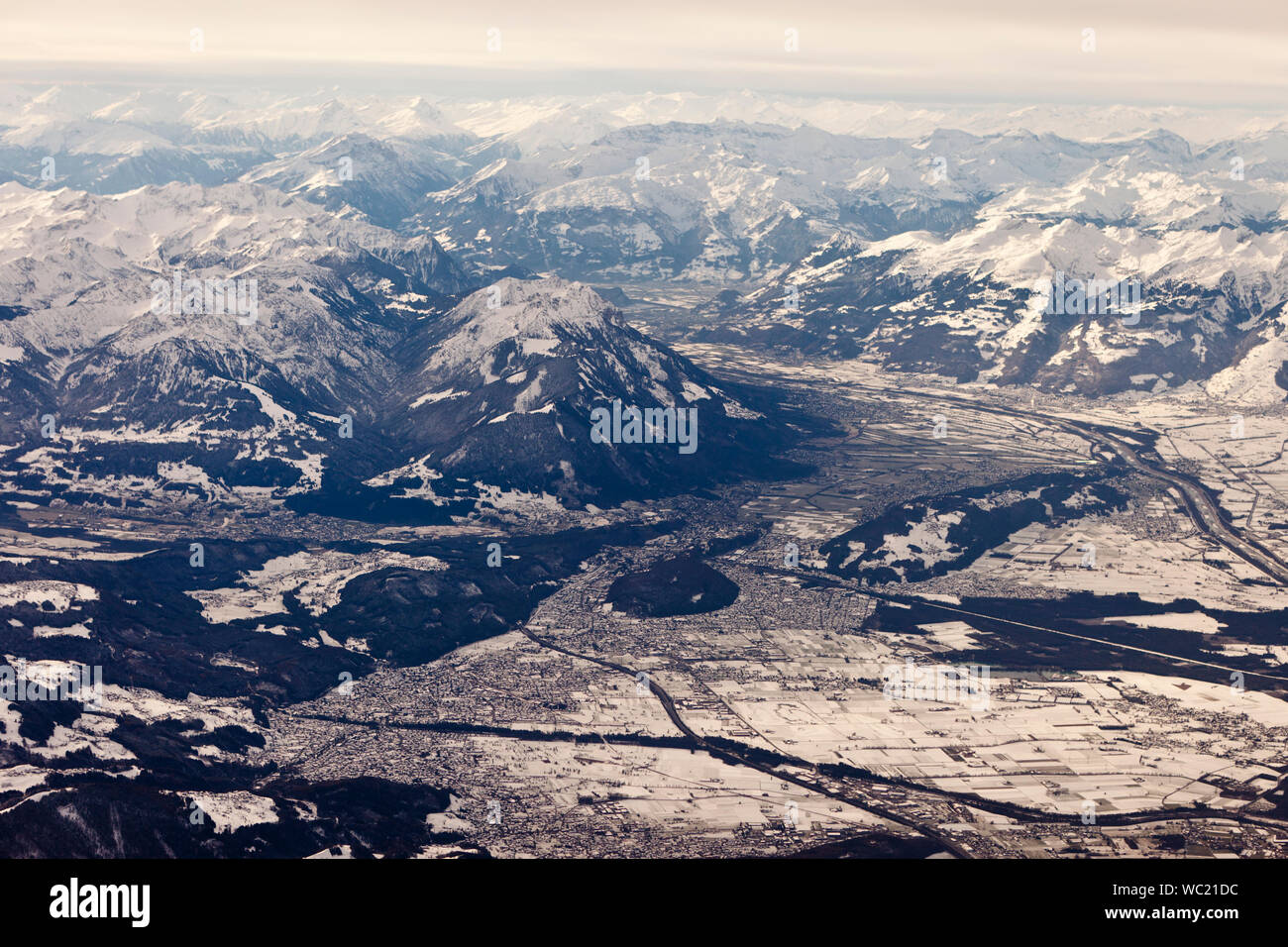 Aerial view of Chur, Switzerland and the Alps in winter Stock Photo - Alamy