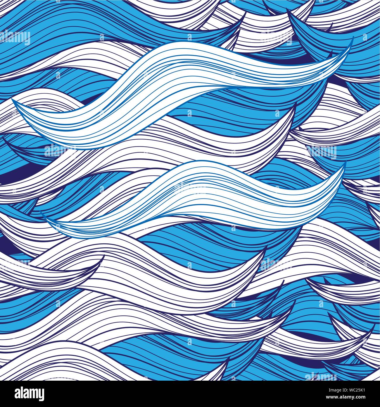 Vector seamless marine pattern of different waves and lines. Design for ...