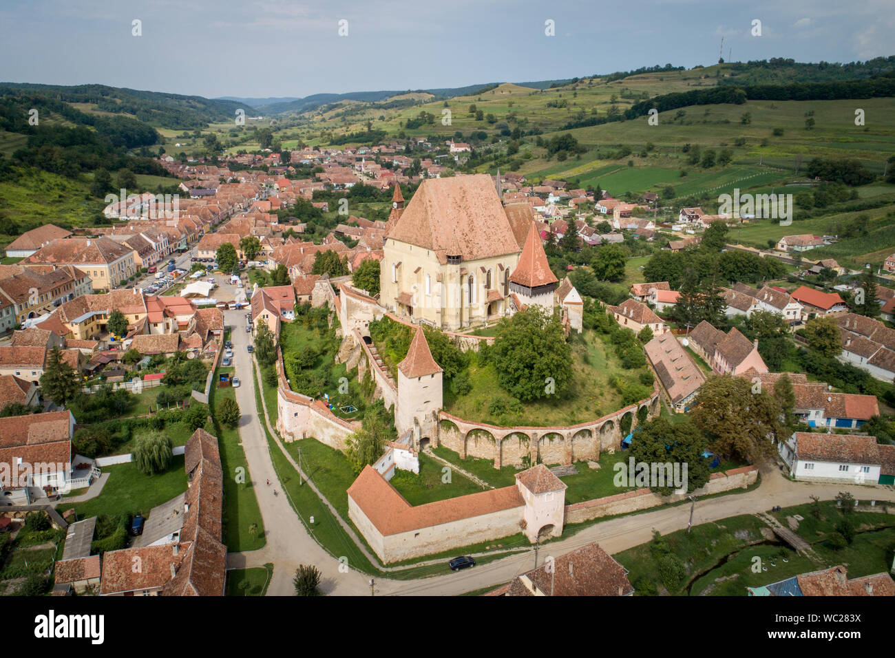 Aerial view of Biertan fortified saxon church, Unesco World Heritage ...