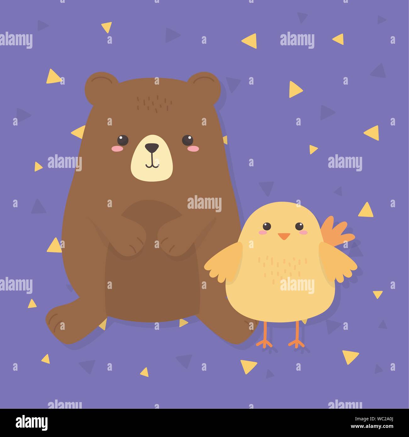 cute bear and chick animals farm characters vector illustration design ...